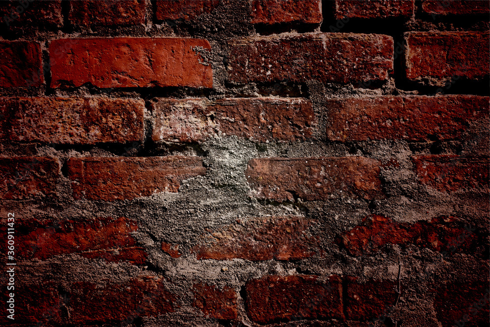 Old red bricked wall with leading lines. Perspective of leading lines ...