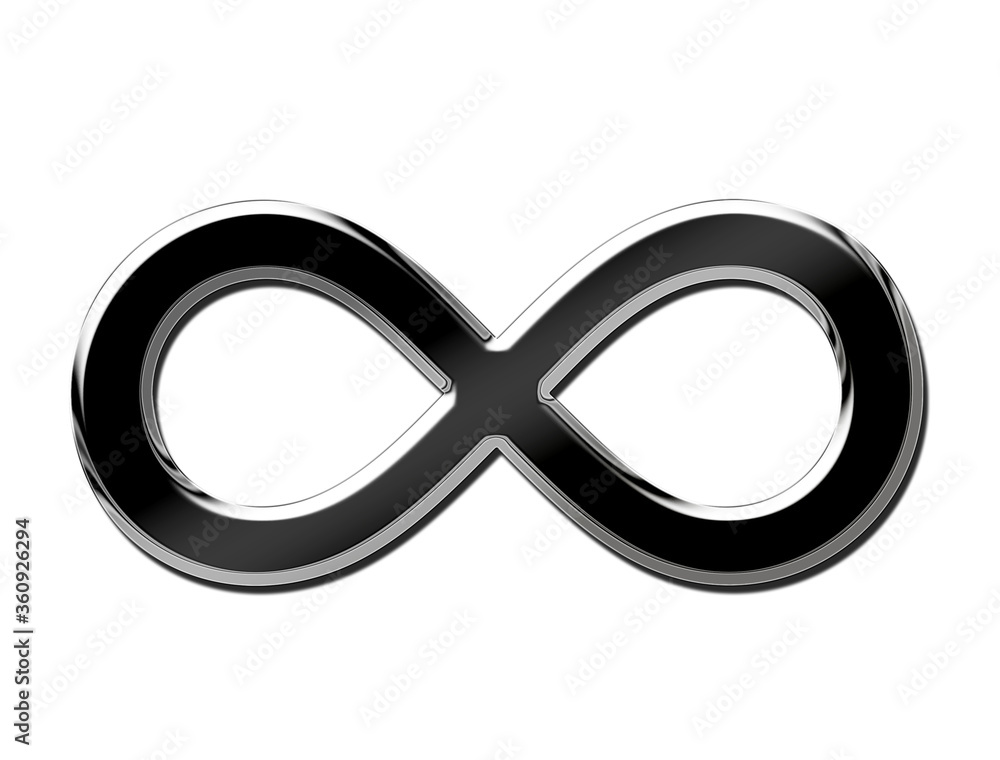 isolated metallic, chrome Infinity emblem, script and text. Infinity ...