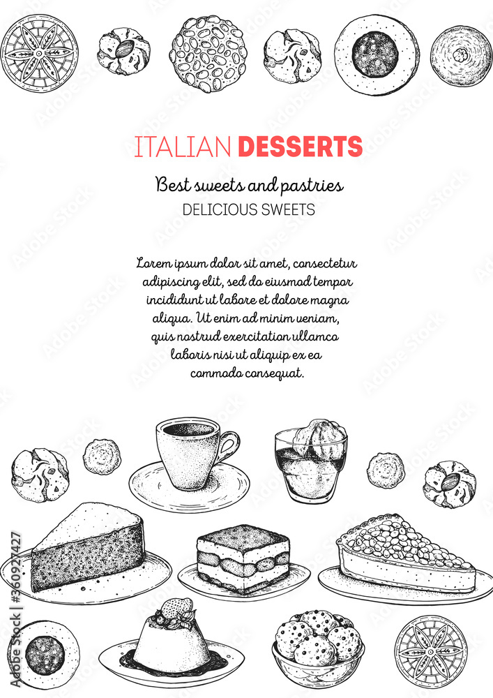 Italian dessert vector illustration. Italian sweet hand drawn sketch ...