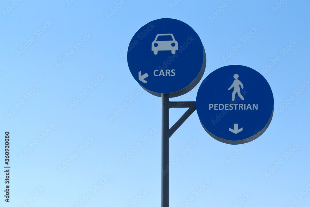 Two mandatory road signs for cars and pedestrians Stock Photo | Adobe Stock