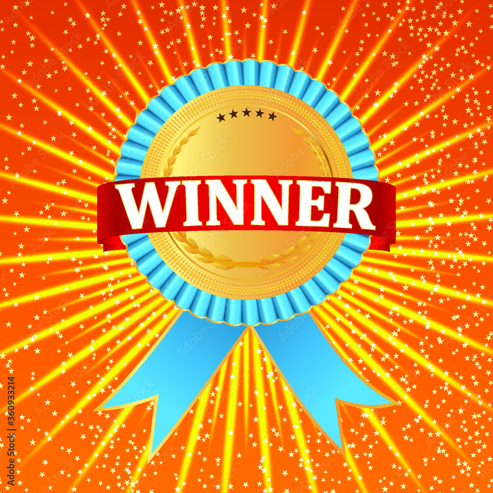 Winner banner. Gold badge with the words Winner on a orange background ...