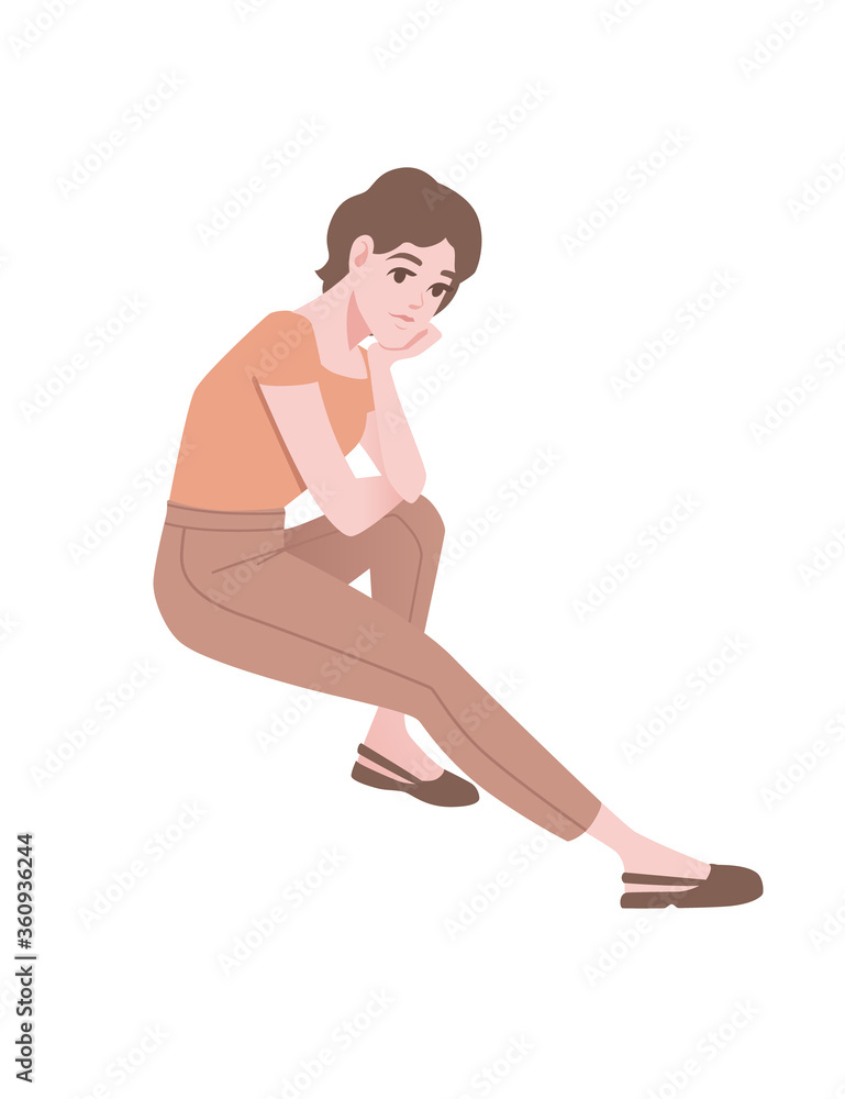 Cute young girl in sitting pose wearing casual clothes cartoon ...