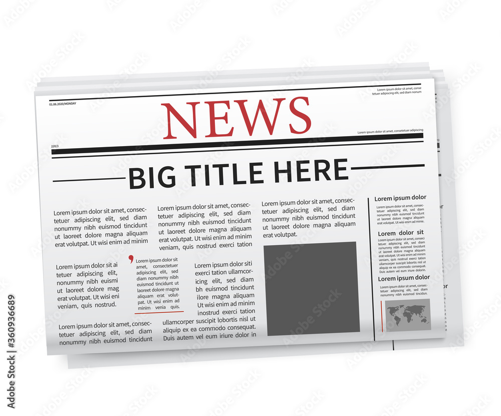 Newspaper with print and copyspace for title with blank square for a ...
