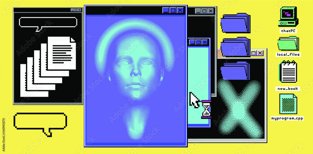 Surreal retrofuturistic vaporwave style background with user interface ...
