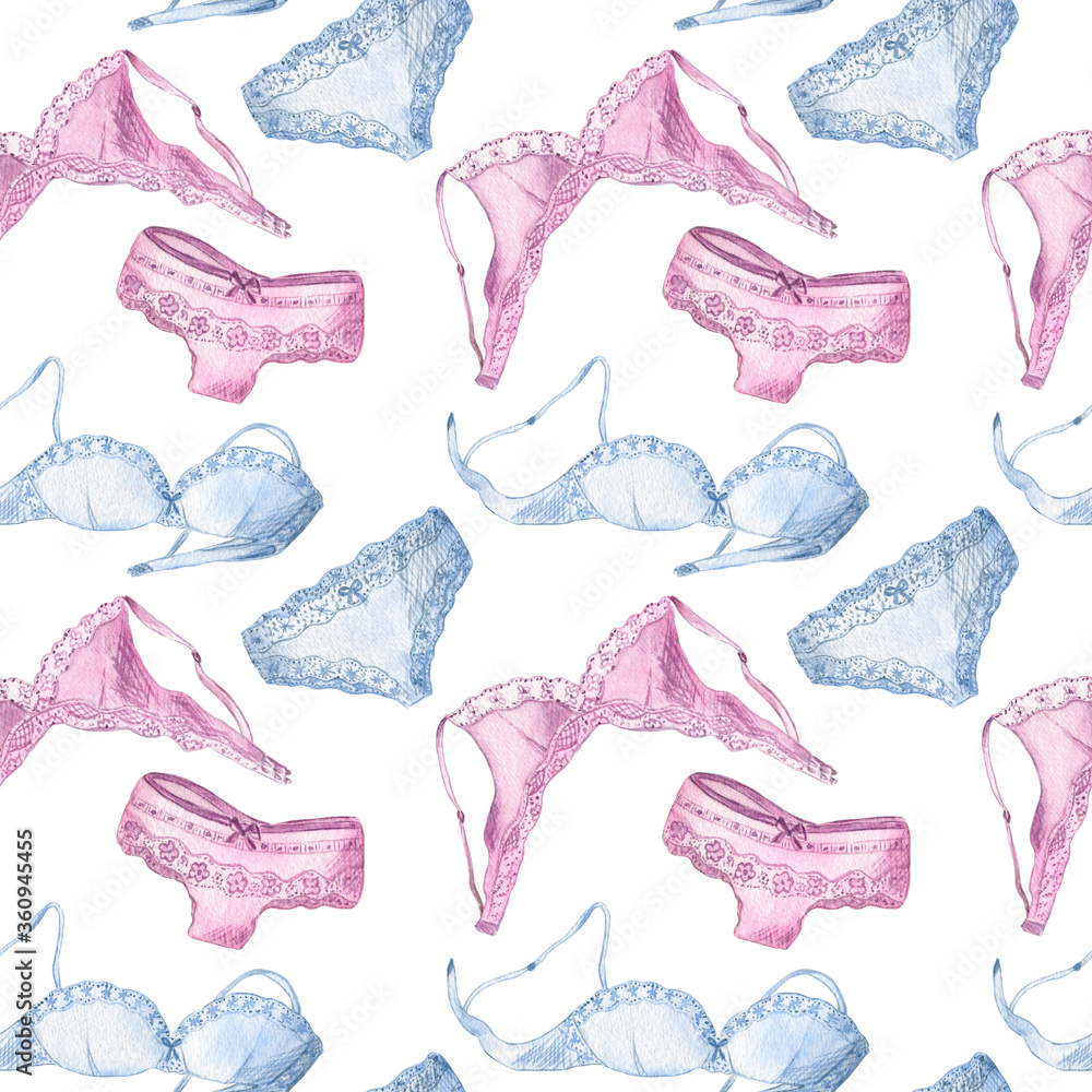 Seamless pattern with very gentle illustration of lingerie (two sets ...