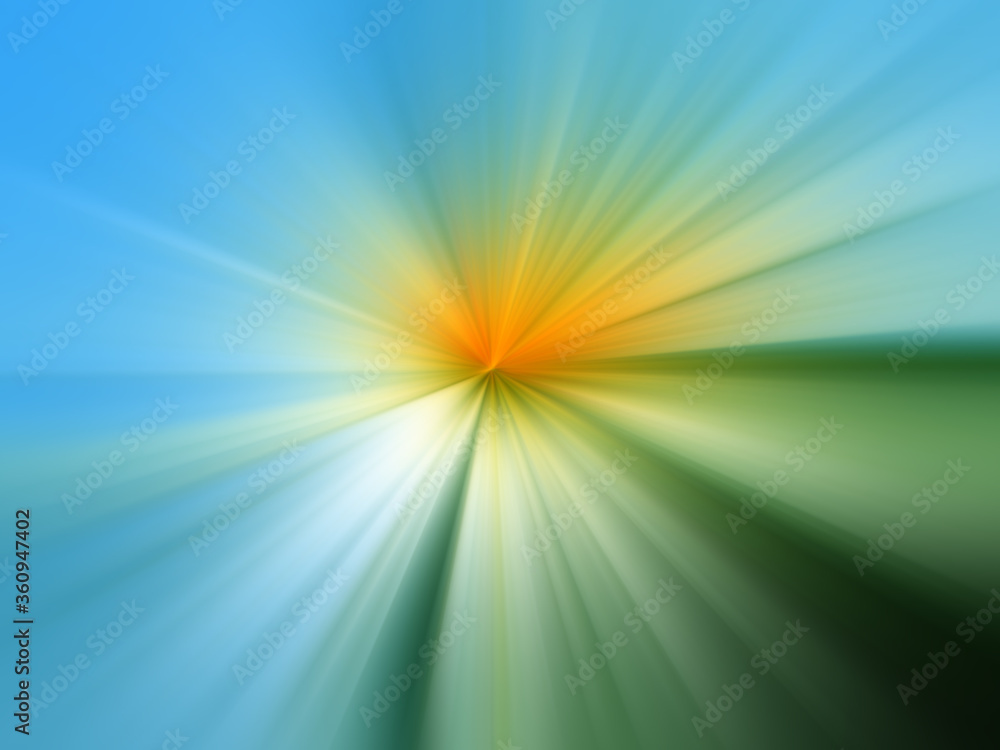 Abstract green-blue zoom effect background. Digital image. Rays of ...