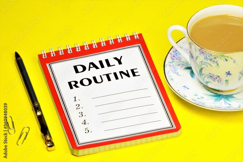 Daily routine - writing text on a Notepad, scheduling tasks, and a list ...