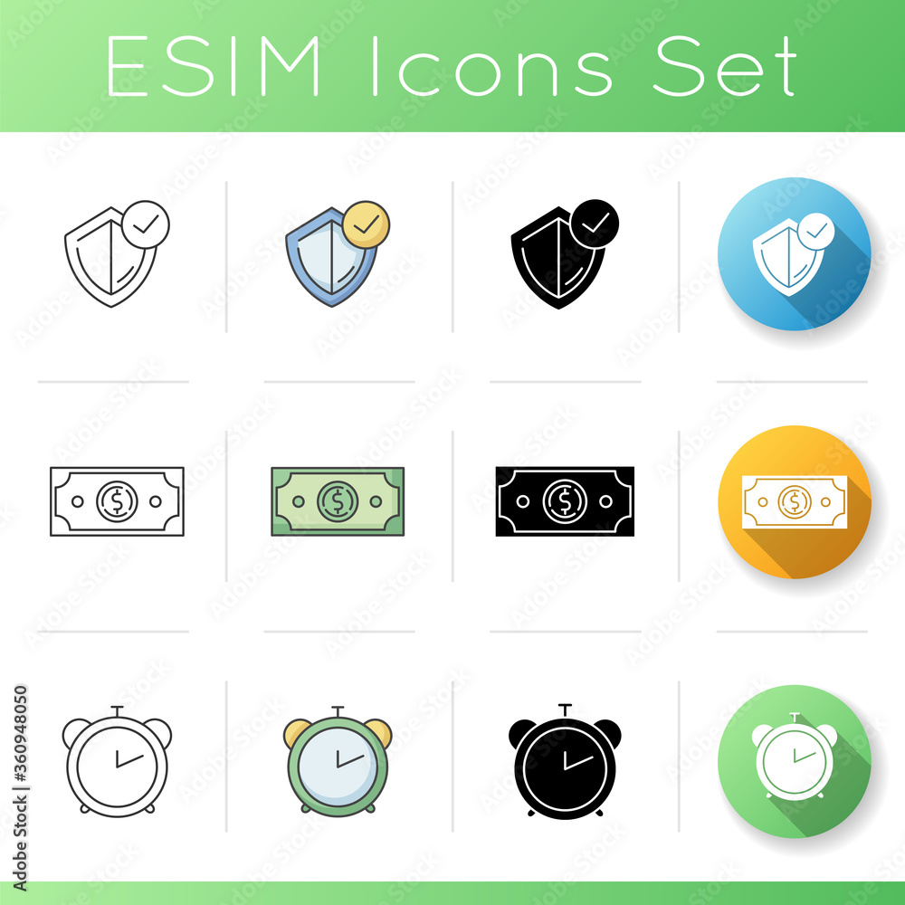 Insurance claim icons set. General fnancial coverage. Money payout ...