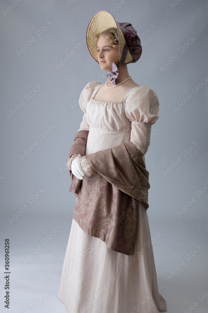 A young Regency period woman in a pale pink gown Stock Photo | Adobe Stock