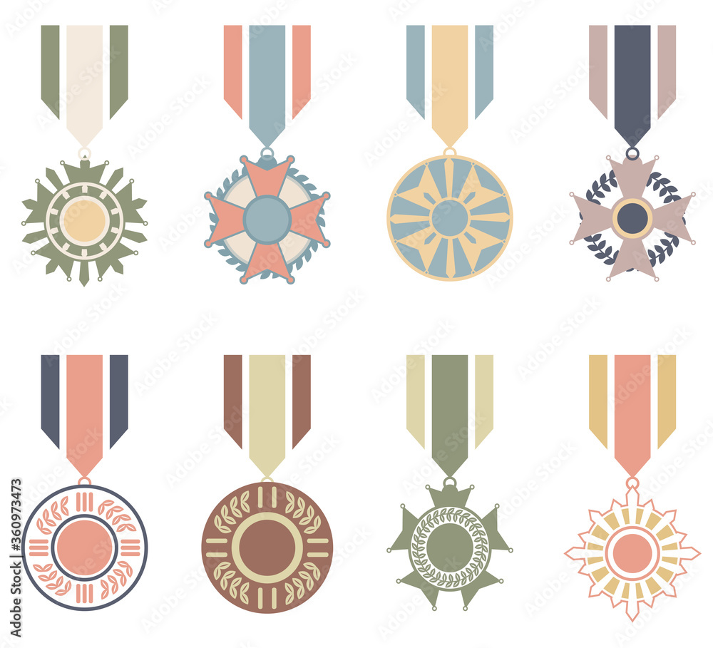 War medals collection with retro concept.Vector illustration of vintage ...