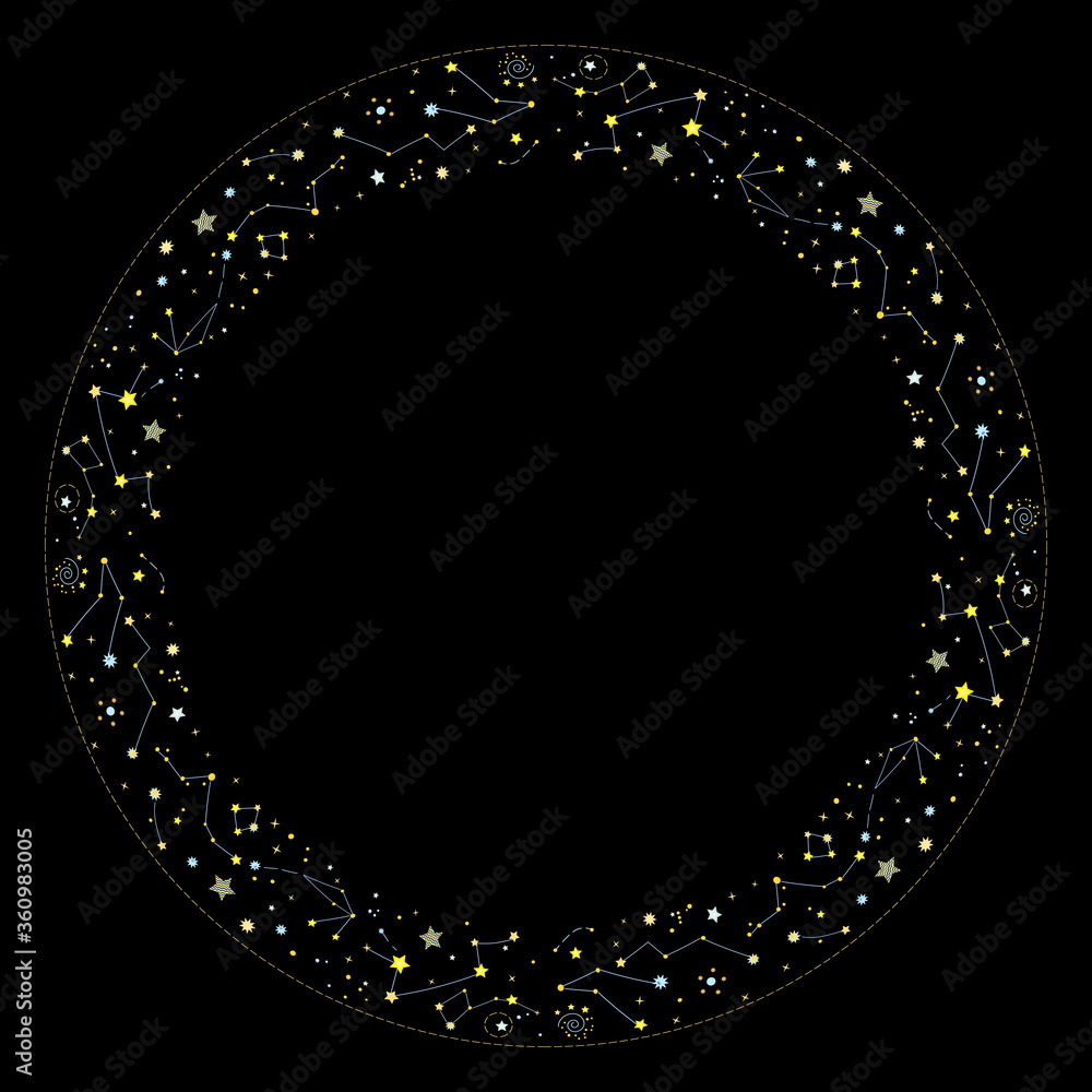 Beautiful circle made of constellations with place for text inside ...