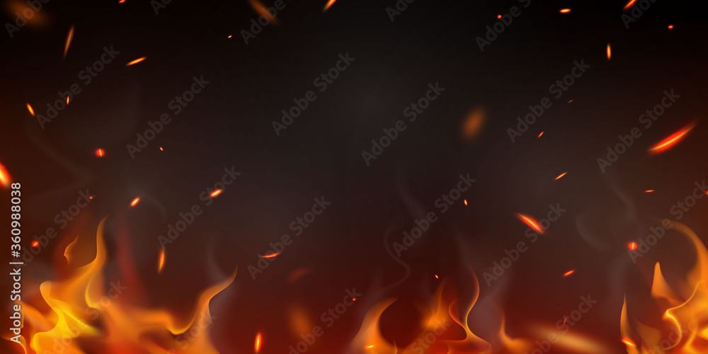 Burning red hot sparks realistic fire flames Stock Vector | Adobe Stock