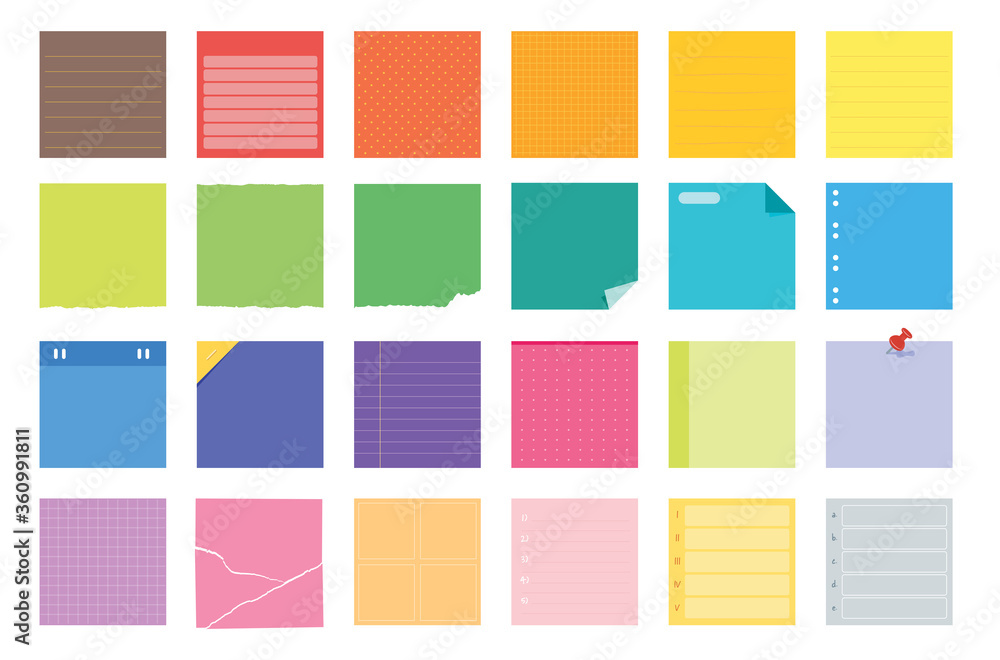 Sticky post note collection. Post it for work memo, reminder for to do ...