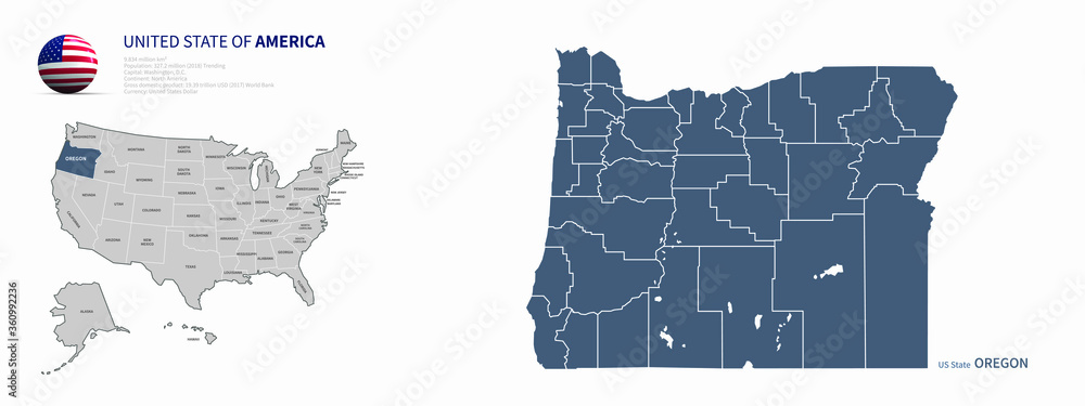 oregon map. u.s. states vector map of oregon. us states map. Stock ...