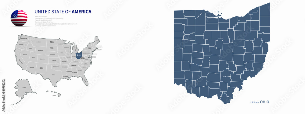 Vetor de ohio map. u.s. states vector map of ohio. us states map. do ...