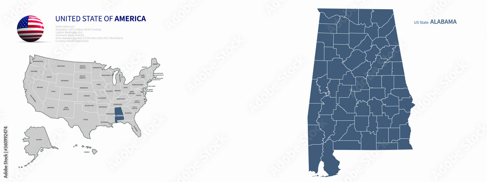 alabama map. u.s. states vector map of alabama. us states map. Stock ...