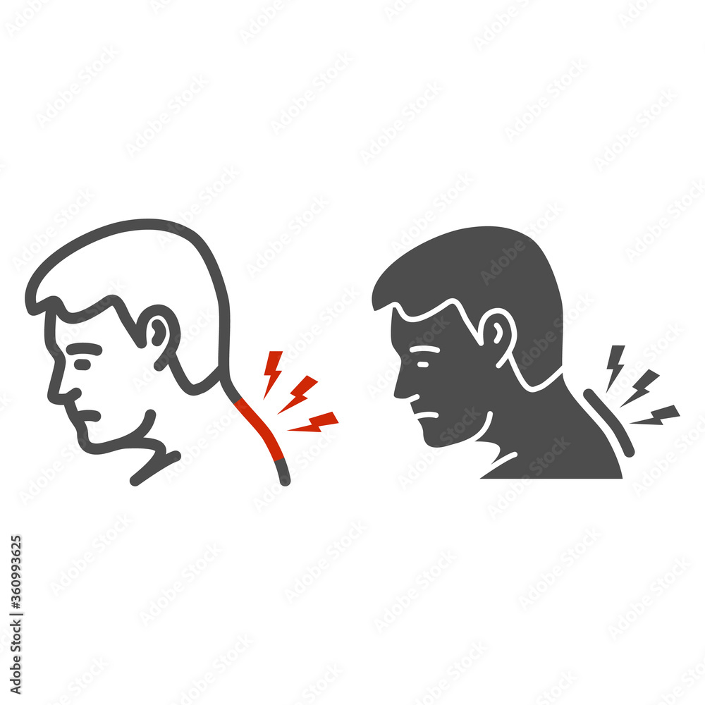 Neck pain line and solid icon, Body pain concept, Man suffering from ...