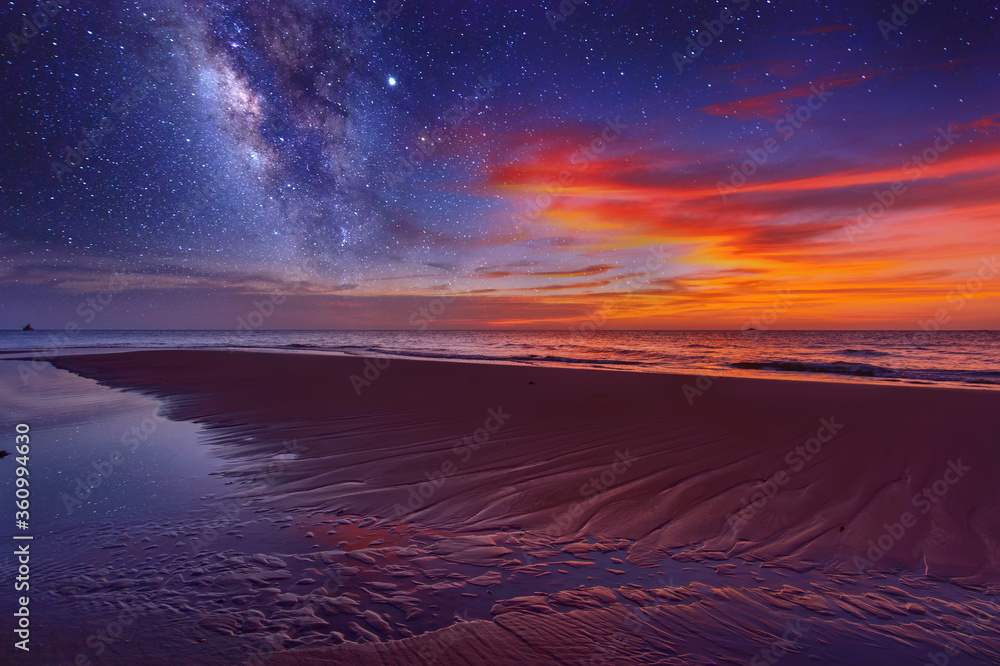 Beautiful nightscape with Starry night and Milky Way Galaxy rising in ...