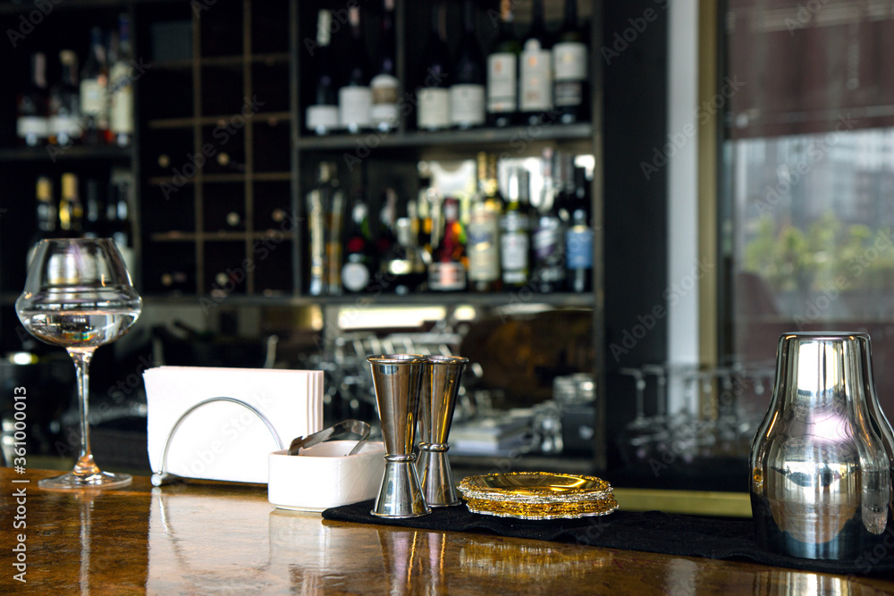 Bartender tools on old style bar counter Stock Photo | Adobe Stock