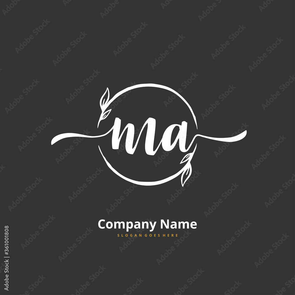 M A MA Initial handwriting and signature logo design with circle ...