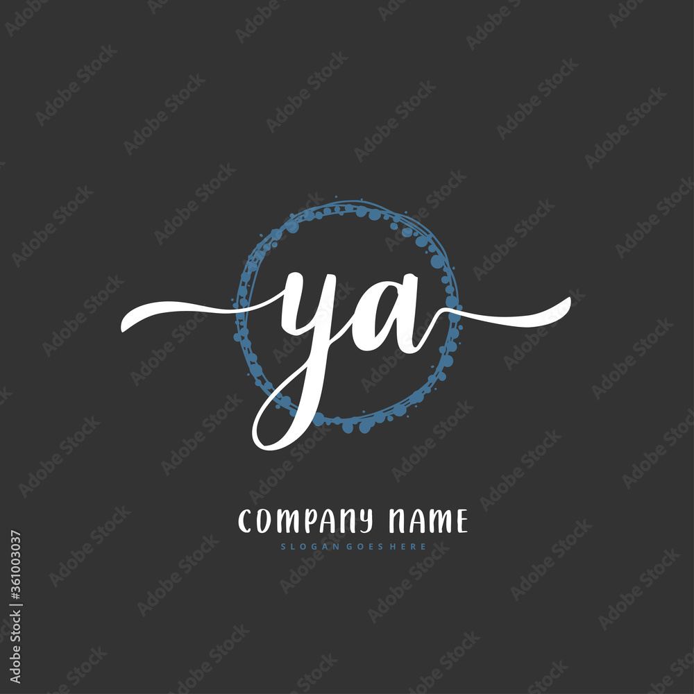 Y A YA Initial handwriting and signature logo design with circle ...