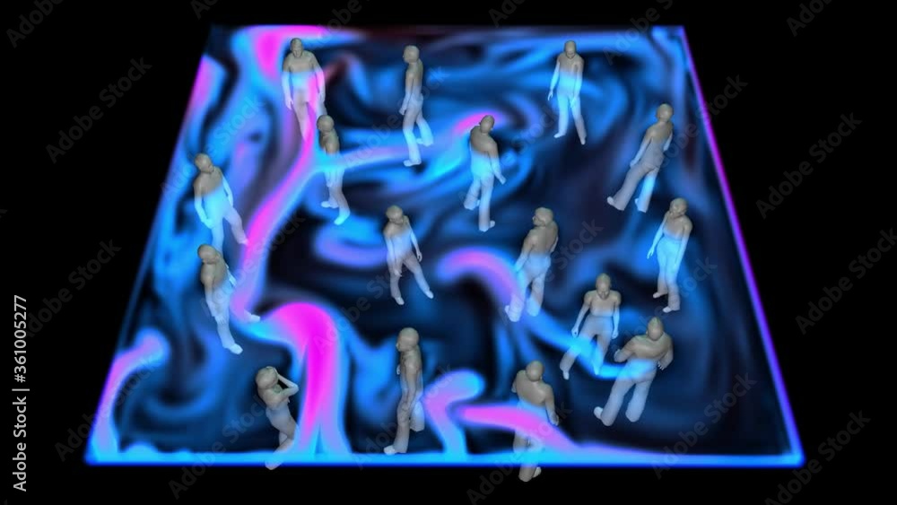 Air flow around people in confined space. Air currents flowing around ...
