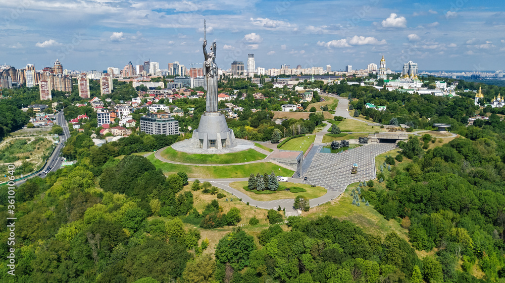 Aerial drone view of Kyiv city hills and parks from above, Kiev ...