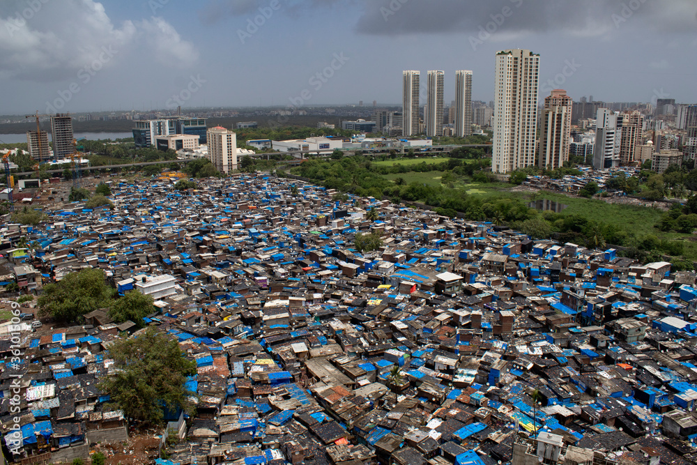 Mumbai, Maharashtra, India; building and slum's aerial view Stock Photo ...