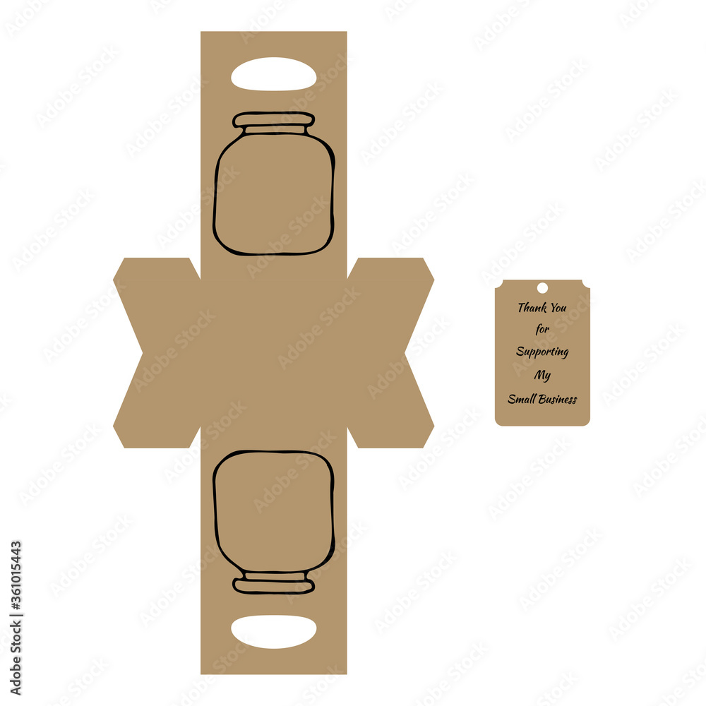 Simple Packaging Box Die Cut Cube Template with jar and tag with text ...