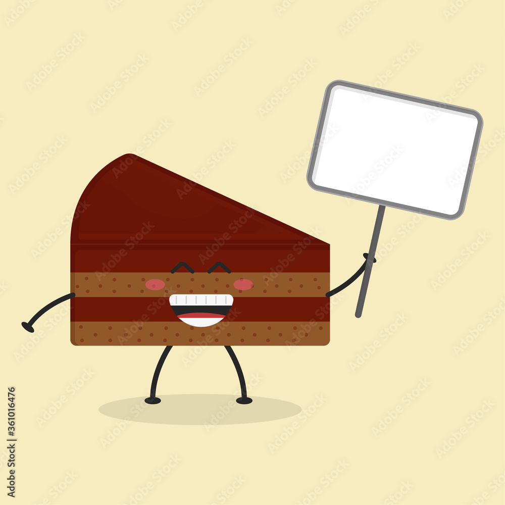 Cute Flat Cartoon Sliced Cake Holding a sign Illustration. Vector ...