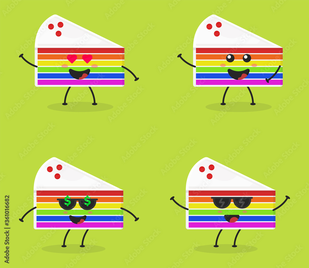 Cute Flat Cartoon Sliced Rainbow Cake Illustration. Vector illustration ...