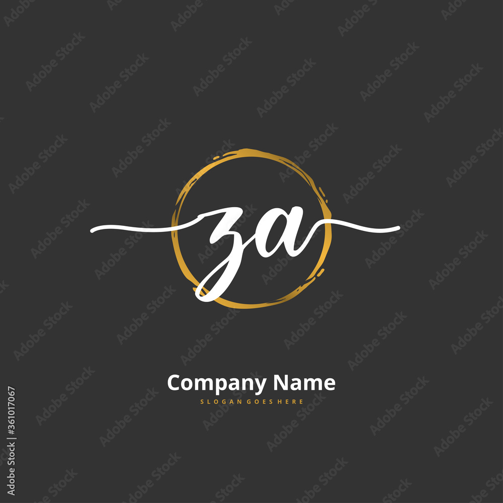 Z A ZA Initial handwriting and signature logo design with circle ...