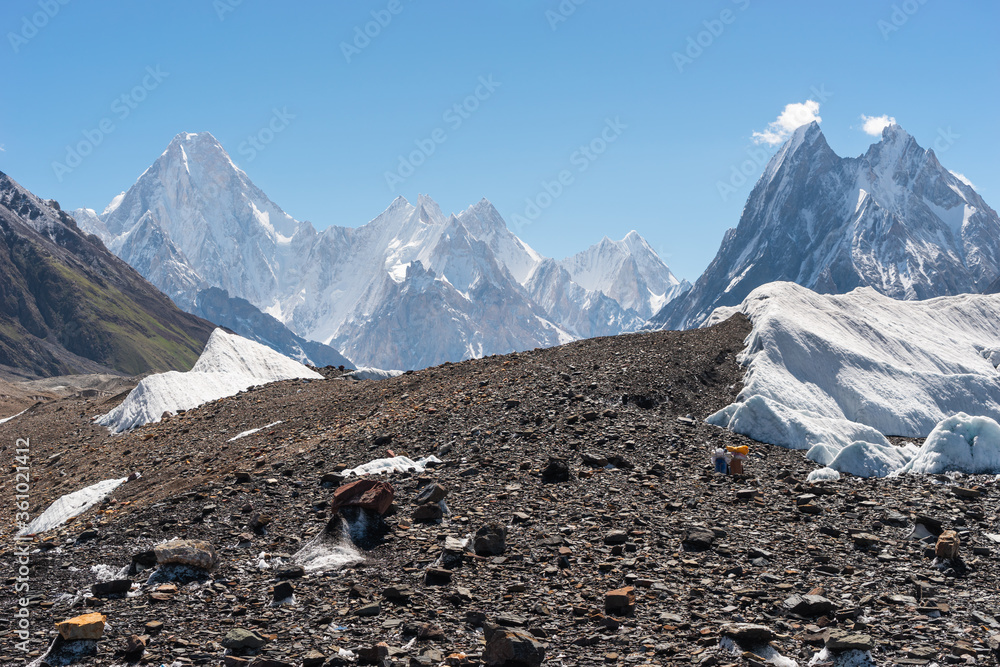Gasherbrum mountain massif in Karakoram range view from Goro II ...