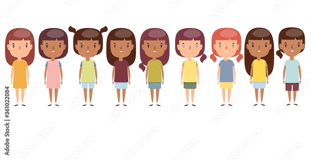 Collection of cute little girls. Full-length portrait. Smiling girls in ...