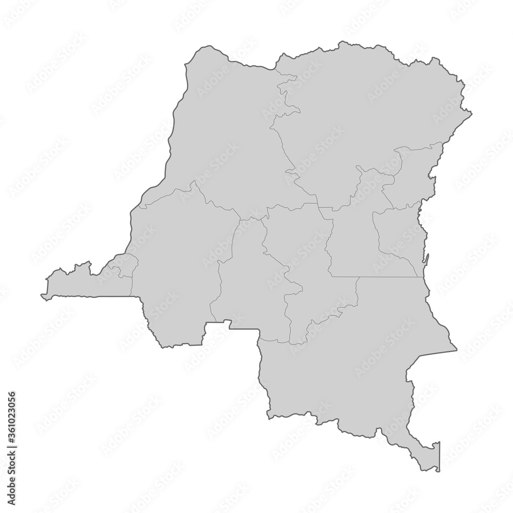 Map of Democratic Republic of the Congo divided to regions. Outline map ...