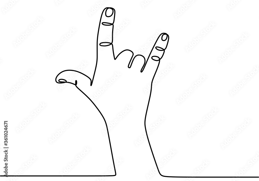 Hand language one continuous line art. Rock and roll hand gesture ...