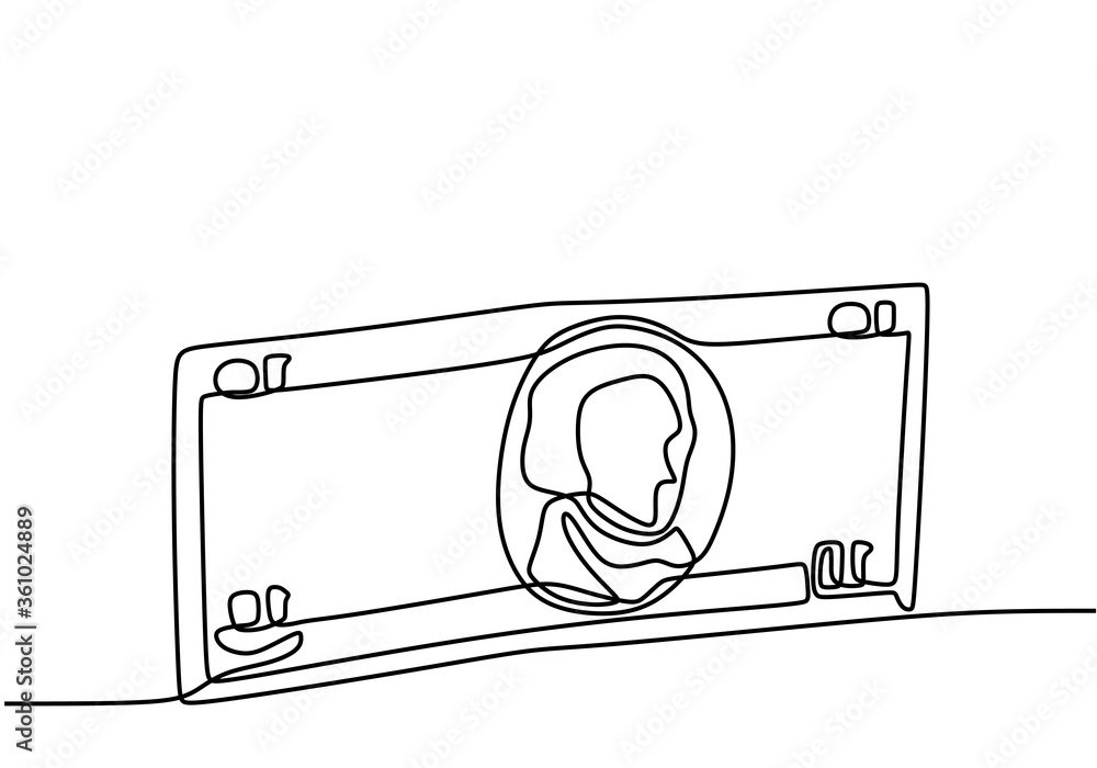 One continuous line drawing of money banknotes. Paper dollar currency ...