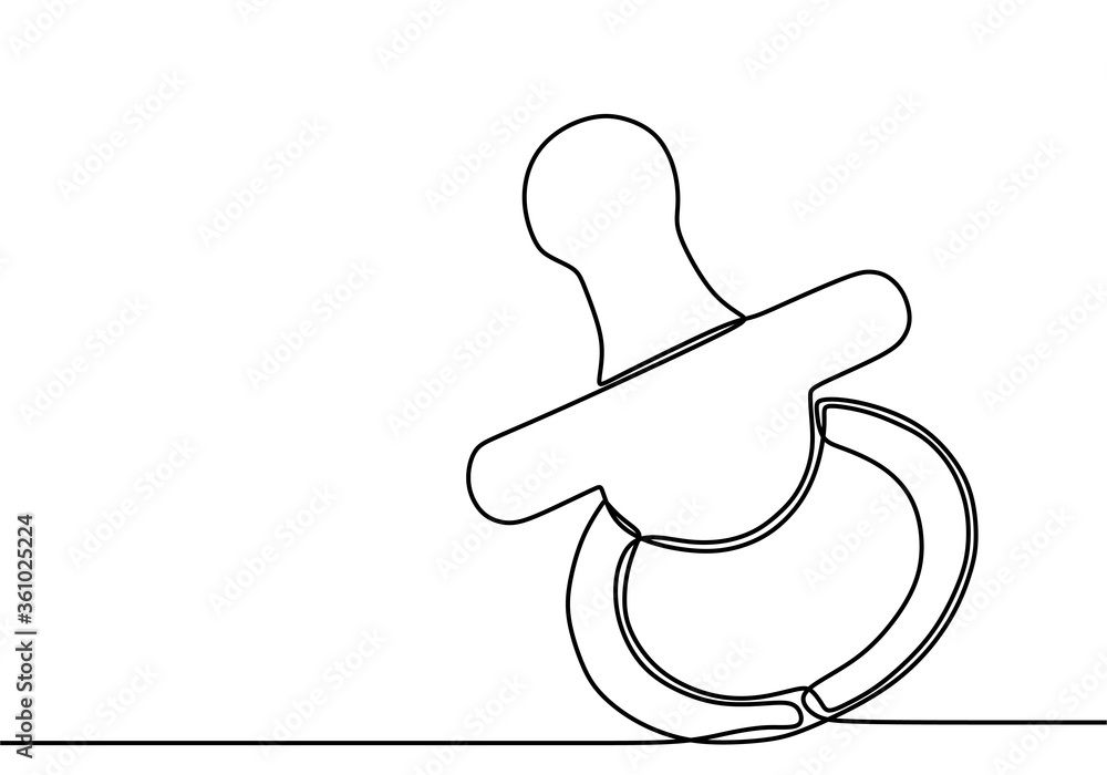 Continuous single drawn one line for infants pacifier. Dummy pacifier ...