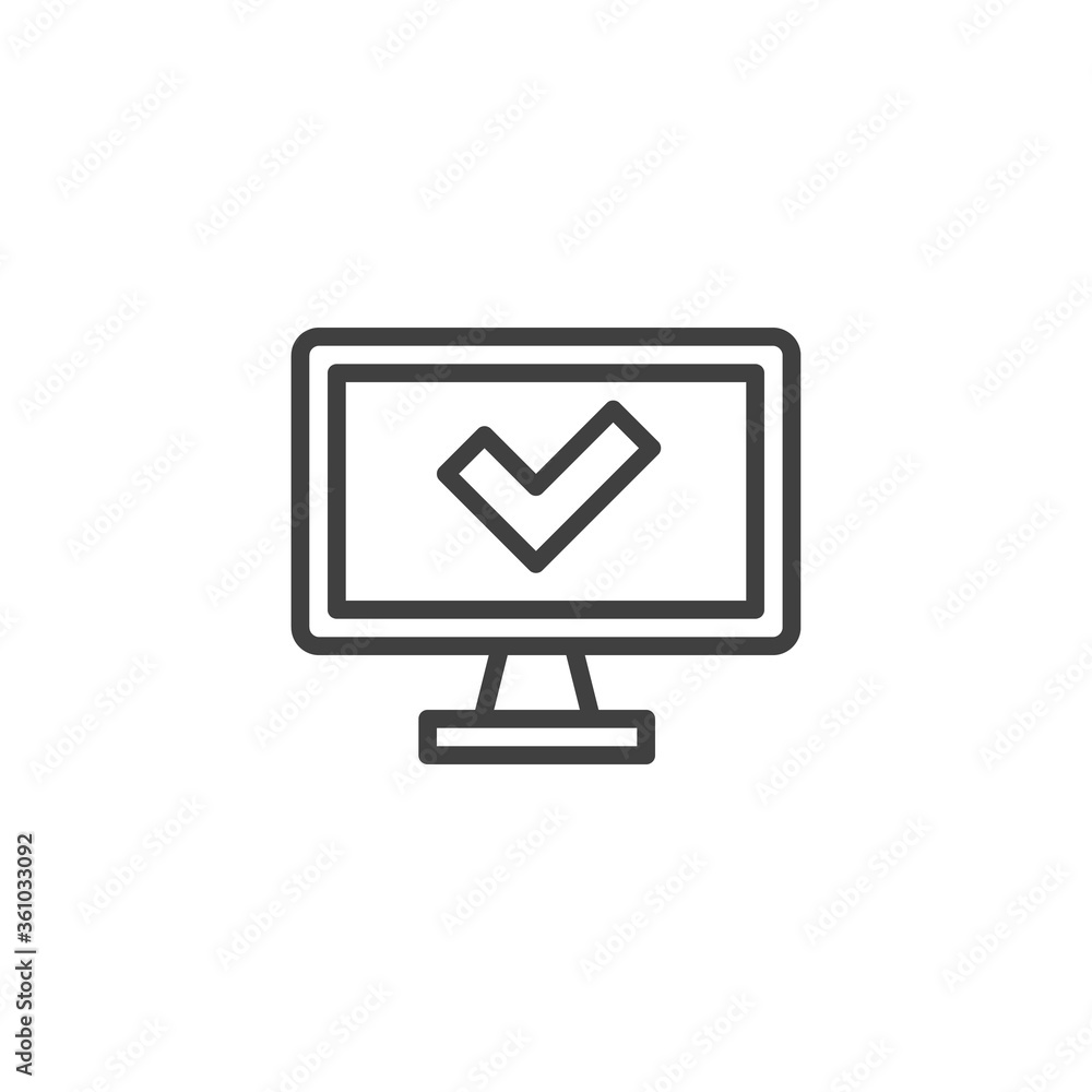 Computer check mark line icon. linear style sign for mobile concept and ...