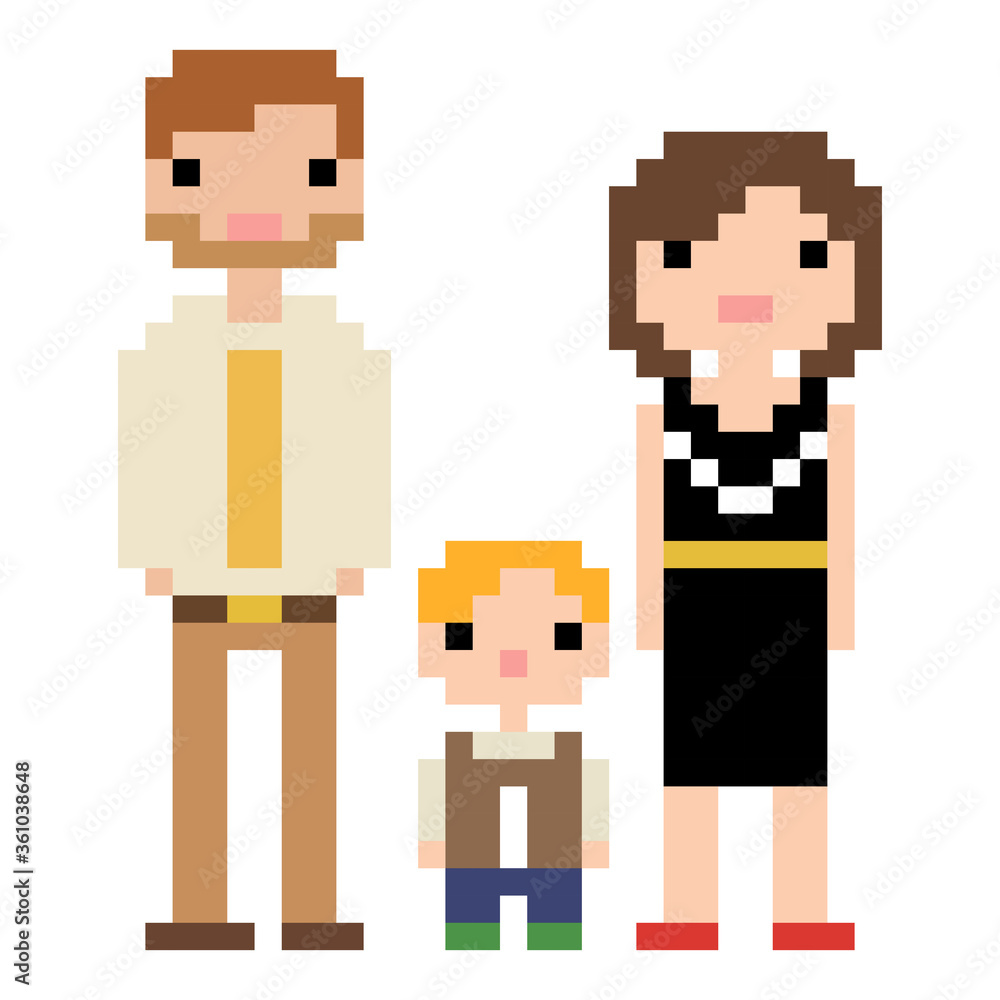 Family pixel pattern. Pixel Parents and children image. People in ...