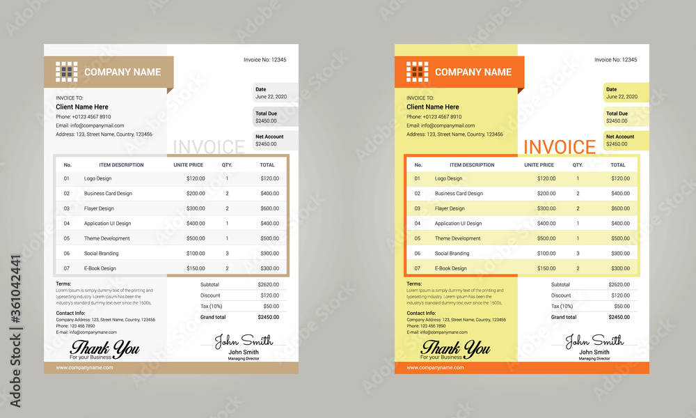 Business invoice templates design. Invoice account document ...