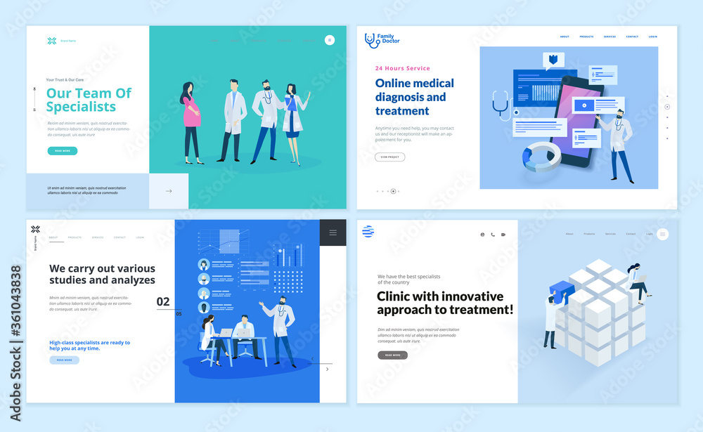 Set of web page design templates on medicine and health care. Vector ...