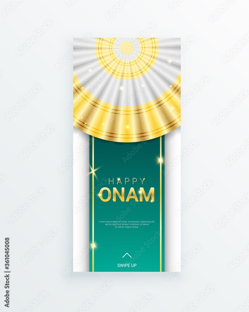 Happy Onam sparkling gold letters horizontal banner template. Harvest ...
