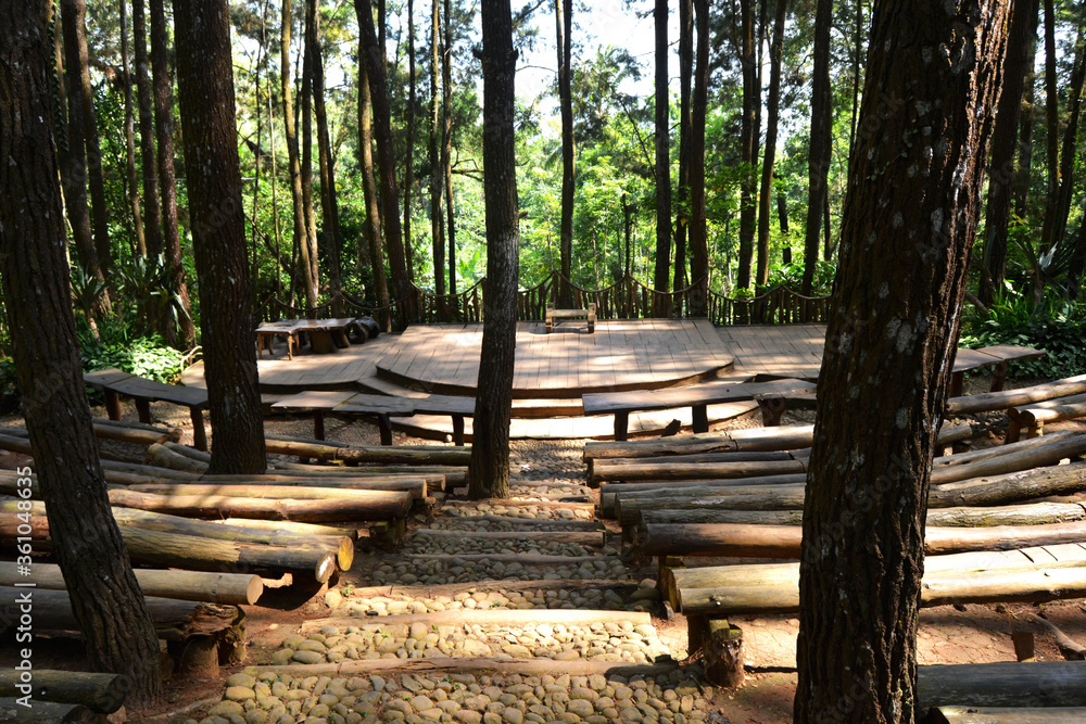 wooden stage in the forest Stock Photo | Adobe Stock