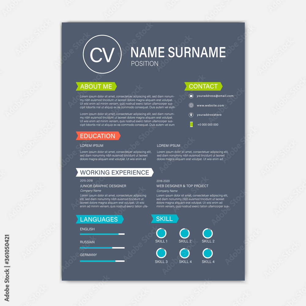 Beautiful CV / Resume template - vector minimalist - color resume cv ...