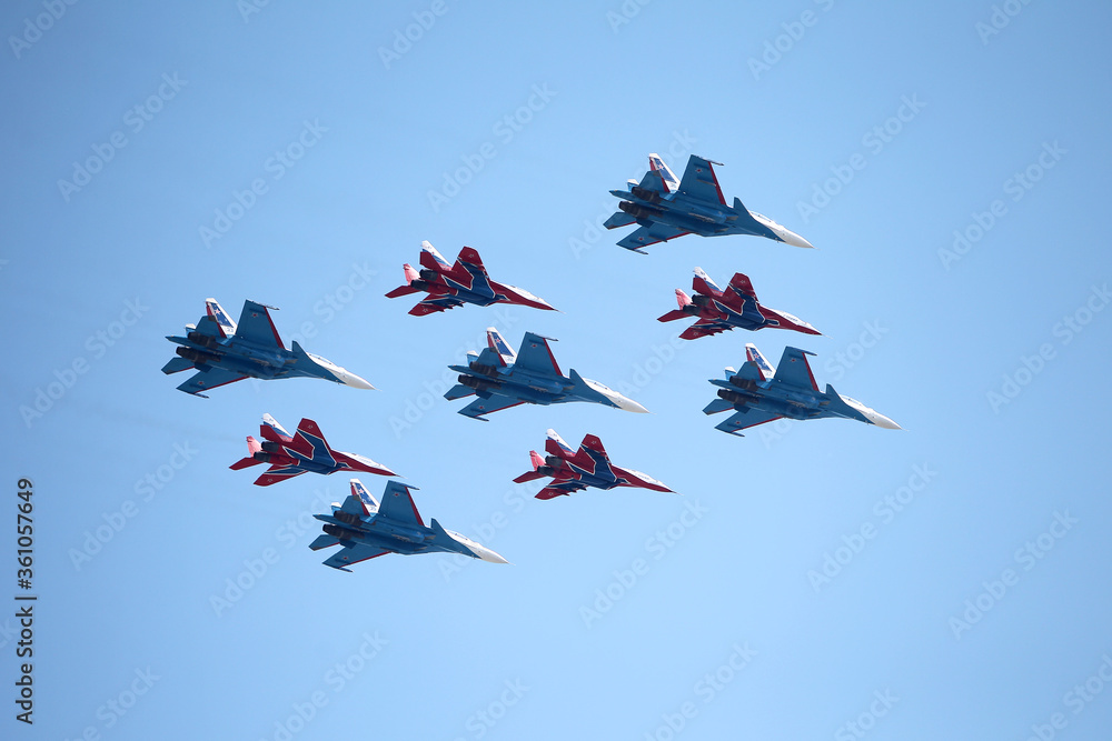 MOSCOW, RUSSIA - June 24, 2020: an air parade flight of Russian ...