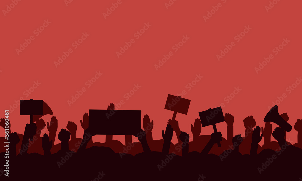 Crowd of people protesters. Silhouettes of protesting people with ...