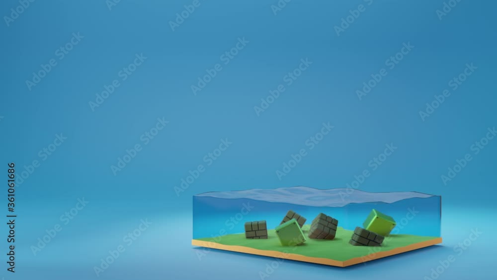 Seamless loop 3D Animation wave of a cross section water cube, ocean ...