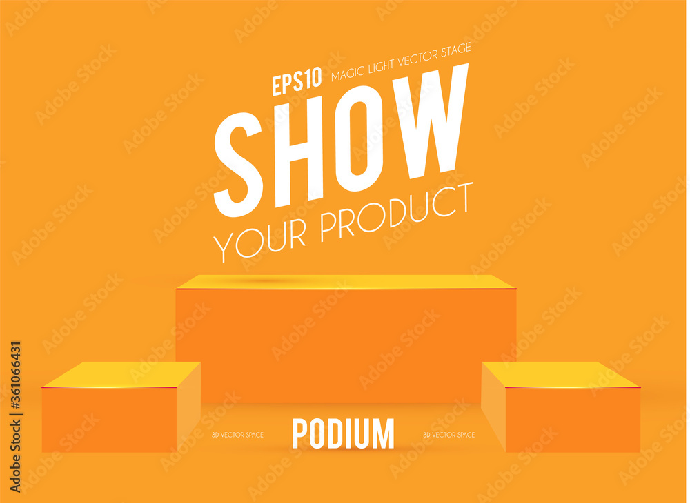 Podium. Scene, pedestal and 3D platform with light. Advertising, award ...