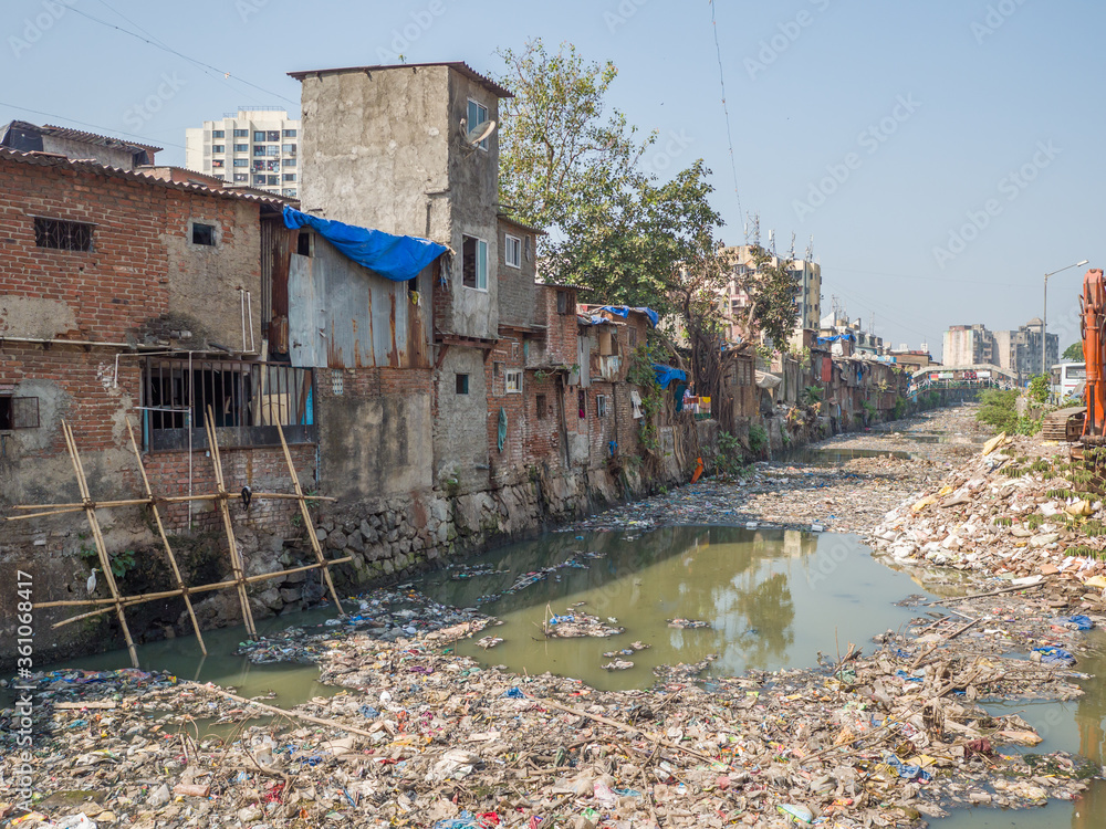 Poor and impoverished slums of Dharavi in the city of Mumbai. Stock ...